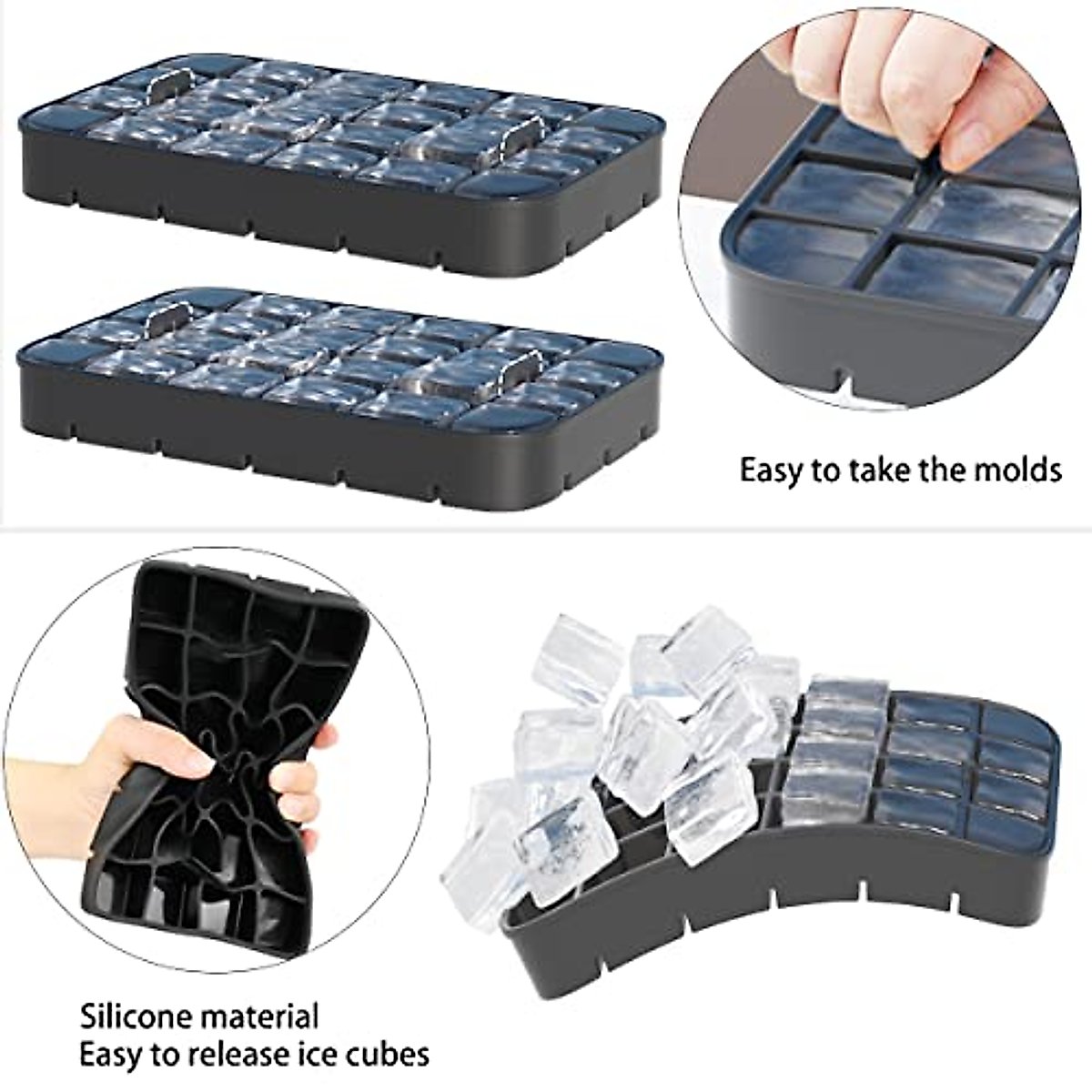 Ice Cube Tray with Lid and Bin, ROTTAY Ice Trays for Freezer, Easy-release 48 Small Nugget Silicone Ice maker with Ice Bucket, Ice Cube Storage Container Set for Chilled Drink, Cocktail and Smoothie