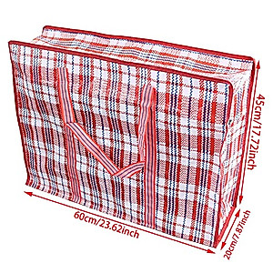 50L Extra Large Storage Bag SQXBK 60x45x20cm/23.62x17.71x7.87inch Red Checkered Water Resistant Organizer Bag Moving Bag Carrying Tote with Zipper and Carrying Handle for Clothes Bedding Comforter, Pillow