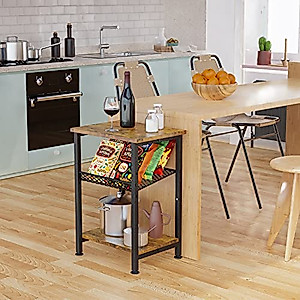 iDavosic.ly 3 Tier Small Side Table, Modern End Table Living Room, Industrial Wood Metal Bedside Table, Nightstand with Adjustable Shelf for Bedroom, Office, Kitchen, Rustic Brown and Black