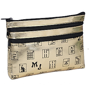 Mah Jongg Direct Gold Pattern 3-Zipper Purse, holds 2023 card, easy to clean, designer style