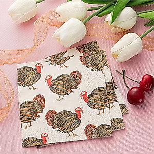 100 Pack Turkey Thanksgiving Cocktail Napkins for Party Supplies (5 x 5 In)