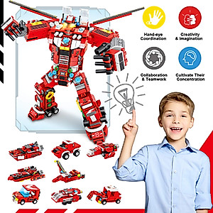 Robot Building Toys for Boys Age 6 7 8 9 10+ Year Old, 836 PCS Creative Construction Truck Blocks Toys, 35 in 1 STEM Educational Building Bricks City Fire Rescue Vehicles Kit Gift for Kids
