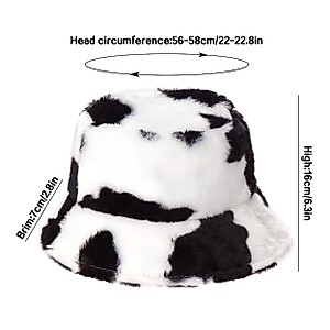 XYIYI Cow Print Furry Bucket Hat Fluffy Winter Warm Fisherman Cap Gifts for Women Teen Girls