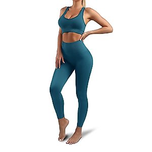Women’s Yoga Outfits 2 piece Set Workout Tracksuits Sports Bra High Waist Legging Active Wear Athletic Clothing Set (Medium, 1917 Teal Green)