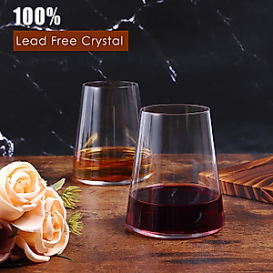 LUXULISH Stemless Wine Glasses Set of 6, Hand Blown Premium Crystal Red White Wine Glass - Modern Drinking Glasses for Women, Men, Wedding, Anniversary, Birthday - 18Oz