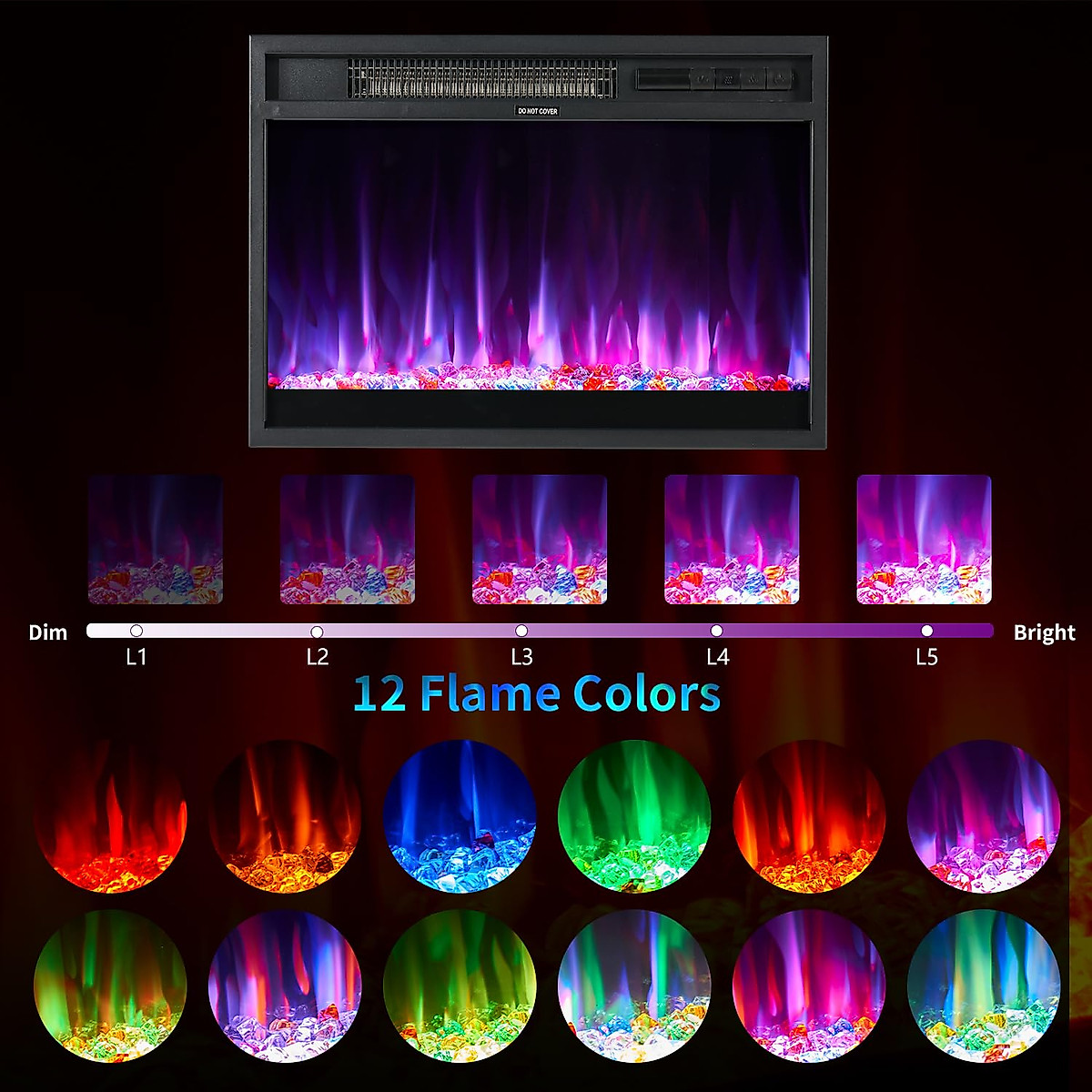 oneinmil 68 Inch Modern Fireplace TV Stand for TV up to 78 Inch for Living Room, TV Cabinet with 3D Electric Fireplace, Wood Storage TV Console, Media Entertainment Center with Cable Holes，Black