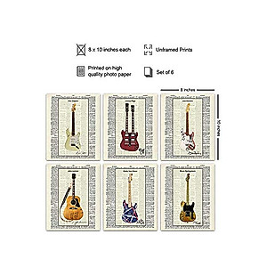 Guitar Wall Decor Poster Set - Musician Gifts for Jimi Hendrix, Eddie Van Halen, John Lennon, Jimmy Page, Eric Clapton, Music Fans - Home Decor, Wall Art, Print Set - 8x10