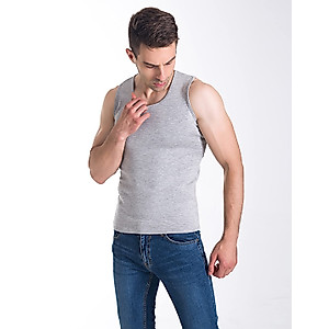 Locachy Men's Cotton Winter Warm Thermal Underwear Sleeveless Vest Fleece Lined Base Layer Tank Top Light Grey L