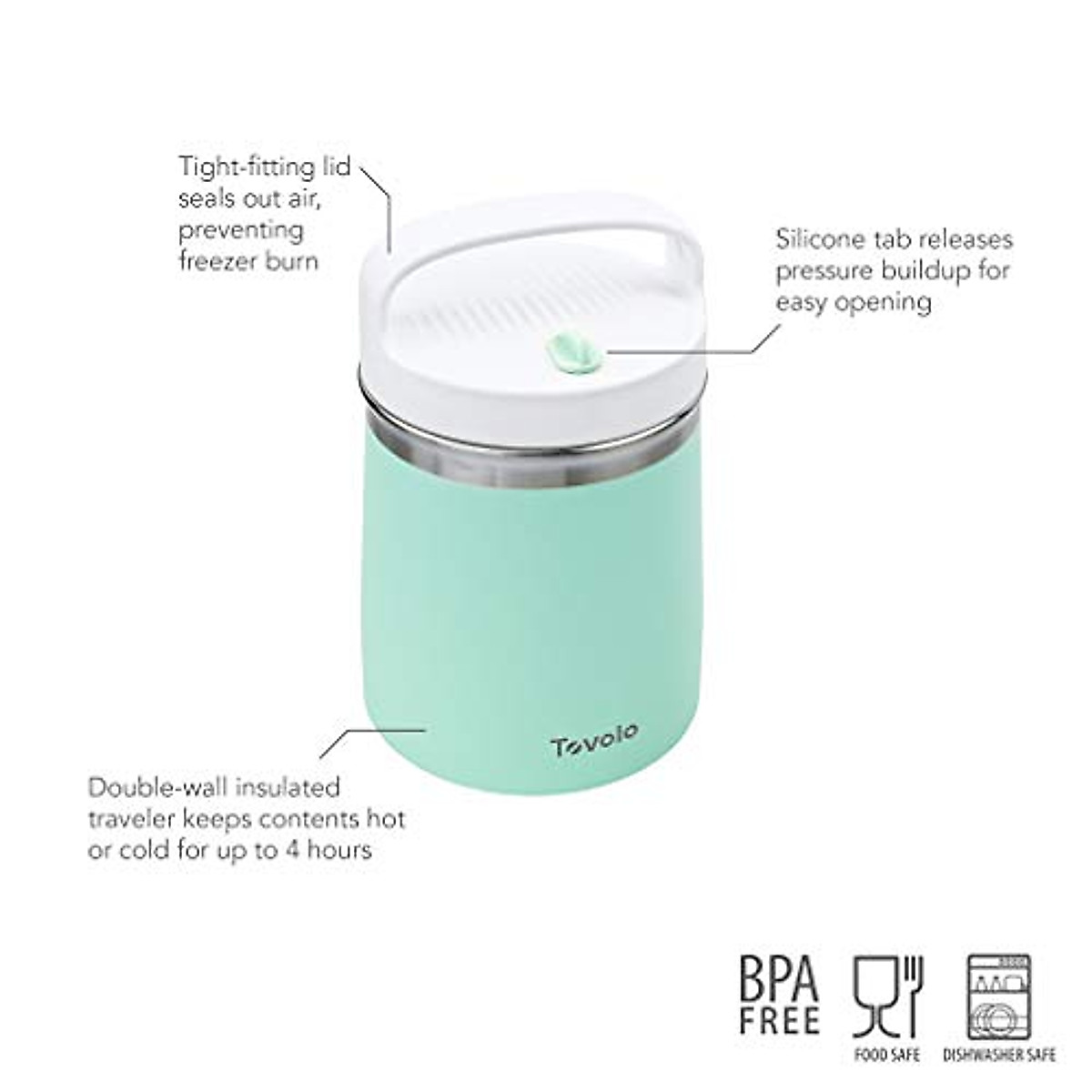 Tovolo Stainless Steel Traveler (Mint/White) - 2 Quart Insulated, Vacuum-Insulated, Reusable, BPA-Free Container for Homemade Ice Cream, Freezer Food, & Hot Food