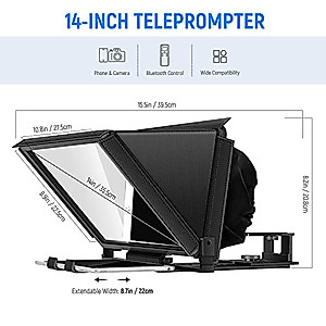 NEEWER X12 Aluminum Teleprompter with RT-110 Remote Control (Connected via Bluetooth on NEEWER Teleprompter App) & Carry Case, Compatible with iPad, iOS/Android Tablets, Smartphones, DSLRs (Black)