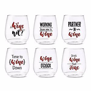 TOSSWARE POP 14oz Vino All About Wine Series, SET OF 6, Premium Quality, Recyclable, Unbreakable & Crystal Clear Plastic Printed Glasses