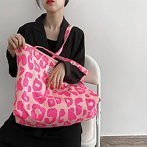 Leopard Shoulder Bag Canvas Beach Bag Fashion Casual Pink Leopard Print tote Bag for Women (Shoulder bag)