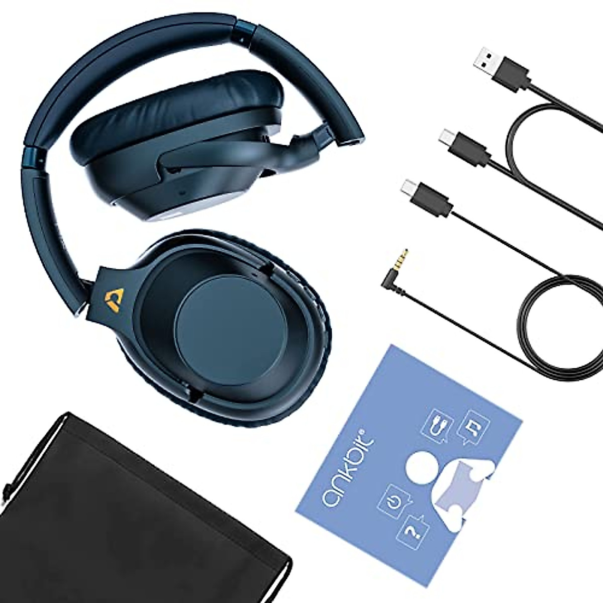 Ankbit Hybrid Active Noise Cancelling Headphones, 90H Playtime Wireless Over-Ear Bluetooth Headphones, Hi-Fi Sound, Clear Calls, Multipoint Connection, Comfort Earpads for Travel/Work