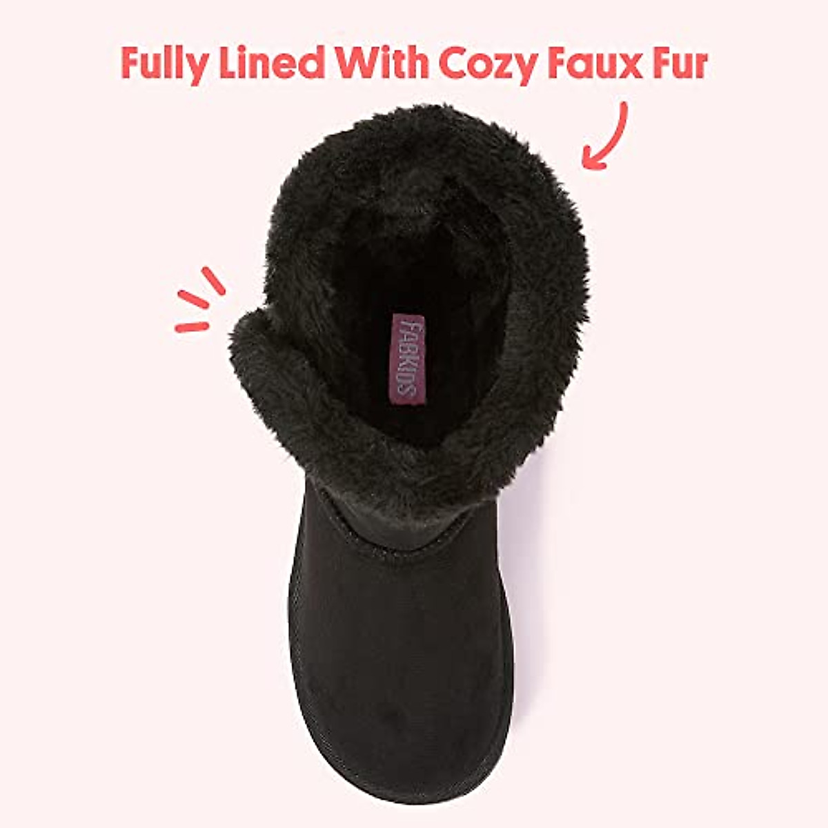 FabKids Girls Winter Mid Calf Snow Boots Warm Faux Fur Lined Non-Slip Fuzzy Shoes for Little Kid Black Size 3