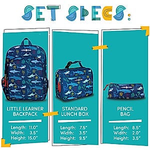 Lone Cone Kids' Backpacks for Boys & Girls, Sizes for Preschool Through Elementary, Shark School, Kit (15" Backpack w/ Lunch Box)