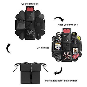 Wanateber Explosion Box DIY Gift - Love Memory, Scrapbook, Photo Box for Birthday Gift, Anniversary,Wedding or Valentine's Day Surprise Box (Black)