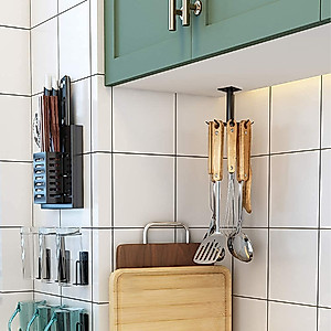 2PCS Utensil Under Cabinet Holder, Takemay 360° Rotating Stainless Steel Kitchen Utensil Holder with 8 Hooks,Top and Wall Mounted Utensil Hanger Rack for Hanging Utensils, Knives, Mugs, Spatulas, Pots