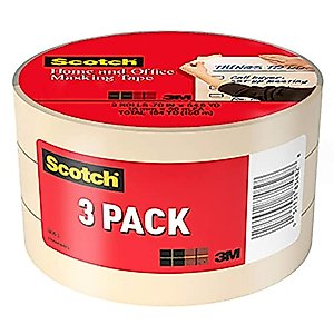 Scotch Painter's Tape 3436-3 Scotch Brand Home and Office, 70 in x 54.6 yd, 3-Pack Masking Tape, 0.75" Width, Tan, 3 Count