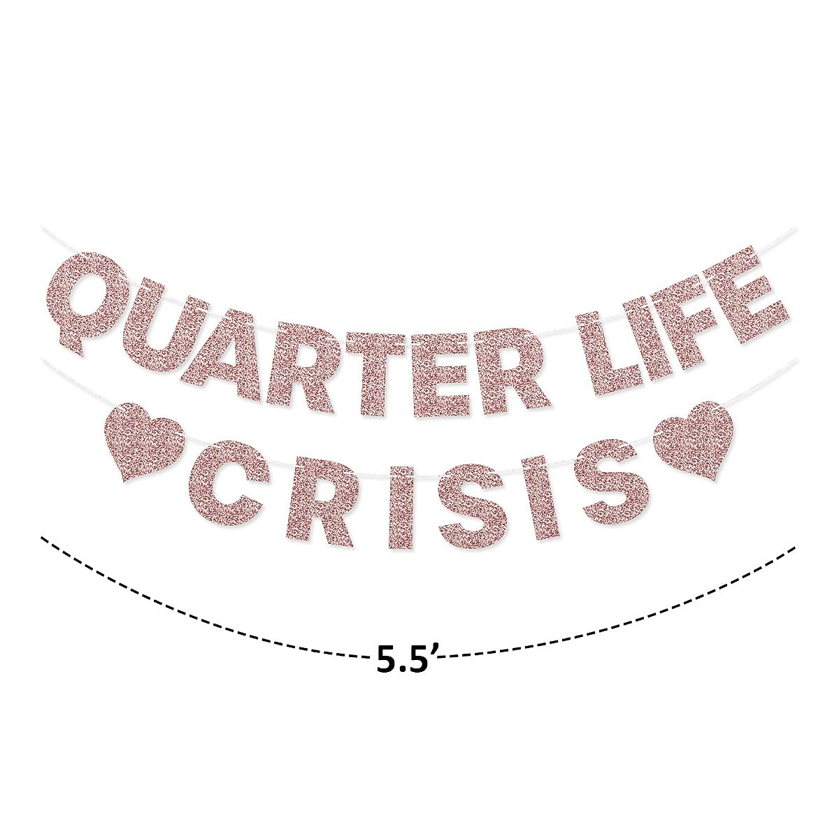 Quarter Life Crisis Banner for Women's 25th Birthday Party Decorations (Rose Gold)