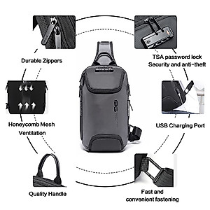 Anti Theft Sling Bag Shoulder Crossbody Bags Sling Backpack with USB Charging Port Waterproof Travel Hiking Daypack (Gray)