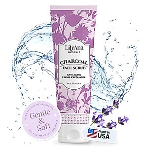 LilyAna Naturals Charcoal Face Scrub - Facial Exfoliator - Microdermabrasion Scrub - Facial Skin Care Products for Women and Men - Lavender and Tea Tree Oil - 3oz