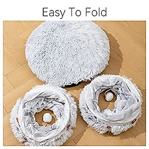 HIPIPET Winter Plush Cat Tunnel with Cat Bed for Indoor Cats,Multifunctional Cat Toys for Small Medium Large Cat.