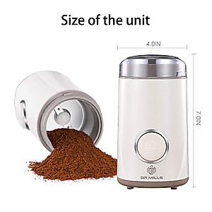 DR MILLS DM-7441 white Coffee Grinder Electric Coffee Bean Grinder,Spice Grinder,Blade & cup made with SUS304 stianlees steel (White)