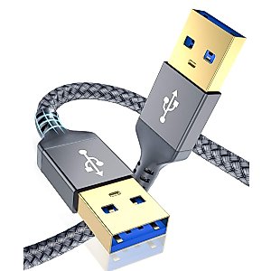 AkoaDa USB A to USB A Cable 6.6 FT, USB 3.0 Male to Male Cable,Braided Nylon High-Speed Transfer USB 3.0 to USB 3.0 Cable for Hard Drive Enclosures, Cameras, DVD Player, Laptop More (Grey)