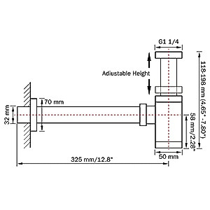 HANEBATH Brass Round Bottle P-Trap 1 1/4, Adjustable Bathroom Basin Sink Waste Trap Drain Kit, Matte Black