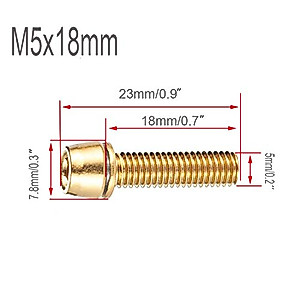 M5x18mm Stem Bolts Titanium Plating Stainless Ti Allen Hex Tapered Head Bolt with Washers Screw for Bicycle Stem Parts Pack of 6(Gold)