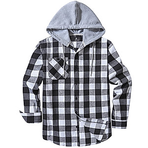 ZITY Flannel Plaid Shirt for Men Regular Fit Long Sleeve Casual Button Down Shirts Black White Gray X-Large