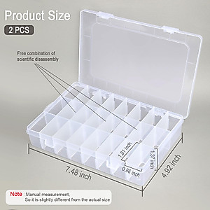 2Pack 24 Grids Craft Organizers and Storage Bead Organizer Tackle Box Organizer with Adjustable Divider, Plastic, Clear