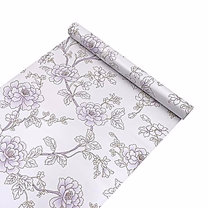 Yifely Purple Peony Shelf Liner Easy to Install Dresser Drawer Covering Paper Remodel Sofa Tables TV Stands 17.7 Inch by 9.8 Feet