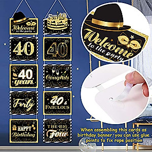 Large Happy Birthday Sign Cutouts Banner Birthday Anniversary Decoration Party Supplies Door Sign Birthday Theme Party Wall Decoration Signs 10 Counts (40th)