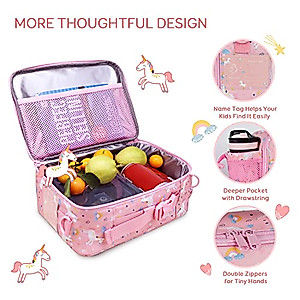 Kids Lunch Box Insulated with 2 Reusable Ice Packs, Large Lunch Bag Soft, Double Insulated, Durable, Water-Resistant Fabric with Zippered Pockets and Bottle Holder, Thermal Meal Tote Kit, Unicorn