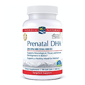 Nordic Naturals Pro Prenatal DHA, Unflavored - 830 mg Omega-3 + 400 IU Vitamin D3-90 Soft Gels - Supports Brain Development in Babies During Pregnancy & Lactation - Non-GMO - 45 Servings