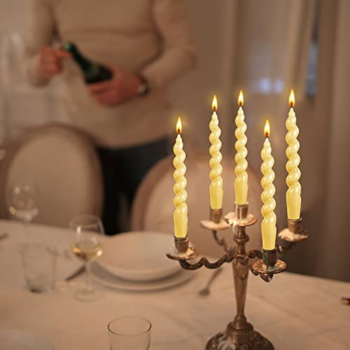 Spiral Taper Dinner Candles - Conical Stick Candles, H 7.5inch, Unscented, Aesthetic Candle, 3/4 Taper Candles, Long Votive Candles,Christmas Giftt,Chime Candles(Yellow)