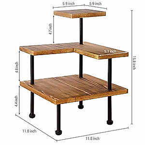 MyGift 3 Tier Rustic Burnt Wood Kitchen Countertop Corner Shelf, Counter Spice and Condiment Storage Display Rack, with Black Industrial Metal Pipe Legs