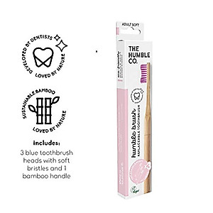 The Humble Co. Bamboo Toothbrush & 3 Toothbrush Heads Vegan and Eco Friendly Toothbrushes for Sustainable Zero Waste Oral Care, BPA Free Soft Bristle Toothbrush (Purple)