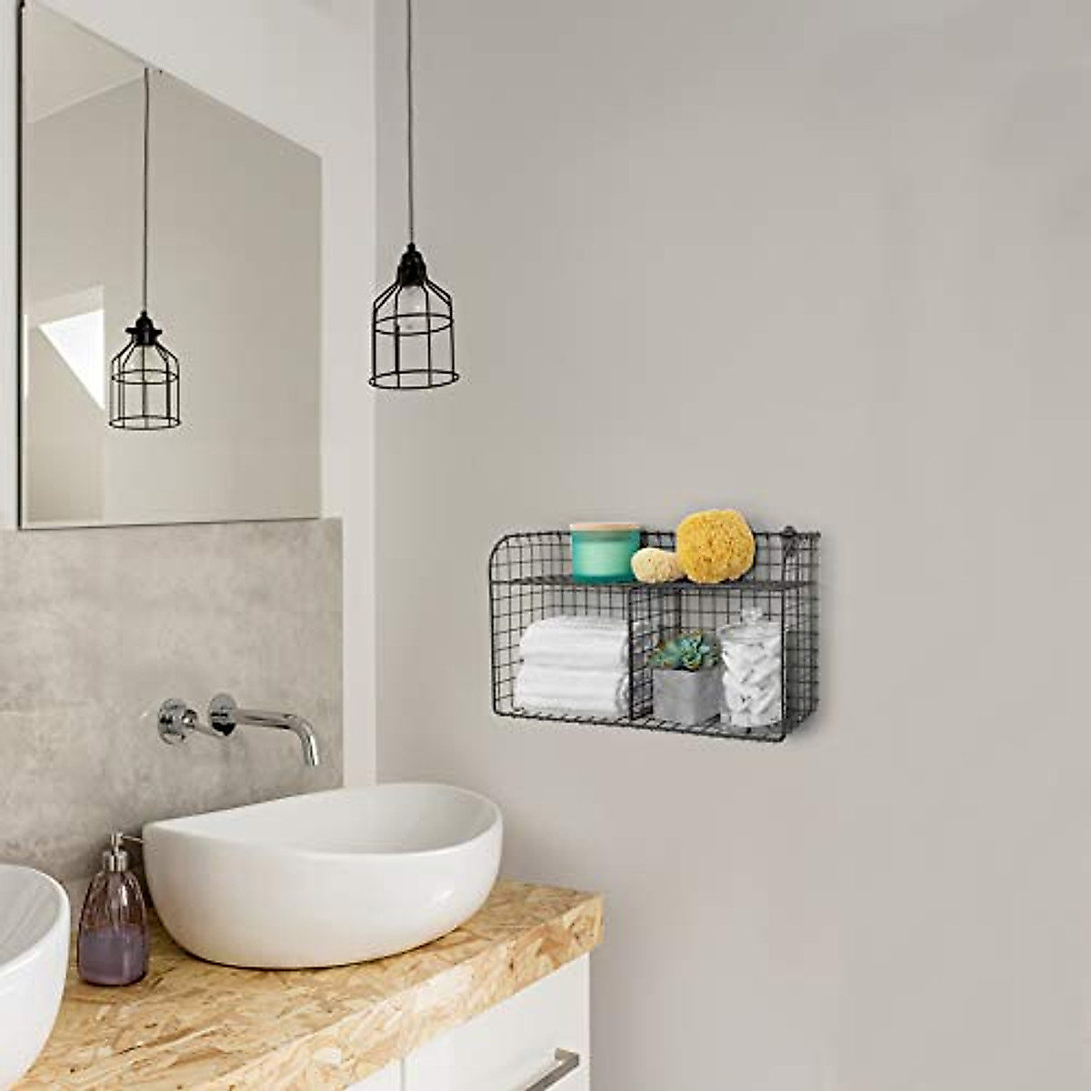 Spectrum Diversified Vintage Double Bin with Shelf Wall Mount Storage Industrial Gray