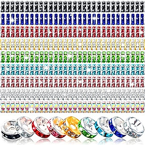 1080 Pieces Rondelle Spacer Beads Crystal Silver Plated Jewelry Bead Decorative Craft Spacer Bead Assorted Flat Crystal Charm Vintage Bead Supply for DIY Bracelet Jewelry Making, 9 Color (6 mm)