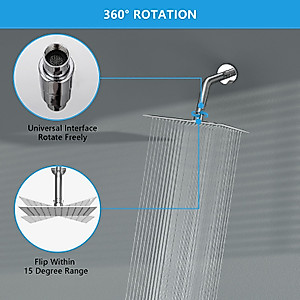 Lordear Rain Shower Head 8 Inch Square High Pressure Waterfall Shower Head Ultra Thin 304 Stainless Steel Shower Head Polish Chrome with 100 Silicone Nozzles