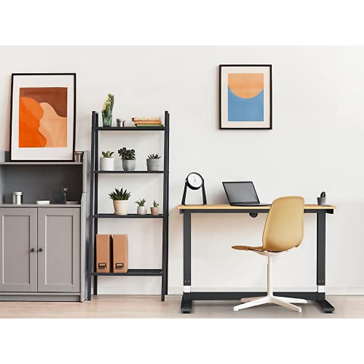 CAXXA Height Adjustable Computer Desk Electric, 48 x 24 Inches, Black Frame Teak Tabletop