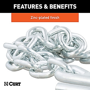 CURT 80301 48-Inch Trailer Safety Chain with 17/32-In S-Hooks, 7,000 lbs Break Strength