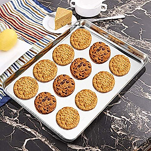 Wildone Baking Sheet Set of 3, Stainless Steel Cookie Sheet Baking Sheet Pan, 9/12/16 Inch, Non Toxic & Heavy Duty & Easy Clean