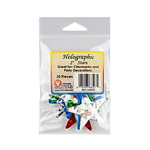 Hygloss Products Holographic Shape Cut-Outs, Sparkly Card Stock Stars in Assorted Designs and Colors, 2-Inch, 30 Per Pack