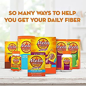 Metamucil On-The-Go, Daily Psyllium Husk Powder Supplement, Sugar-Free Powder, 4-in-1 Fiber for Digestive Health, Orange Flavored Drink, 44 Packets