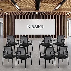 KLASIKA Desk Chair No Wheels with Adjustable Mesh Backrest, Arm Chair with Ergonomic Lumbar Support and Thickened Seats Cushion, Waiting Room Chairs for Office School Church Guest Reception, 2PACK