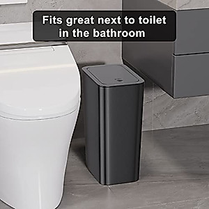 NetDot Bathroom Trash Can with Lid 3 Pack Set, 2 Packs 3.4 Gal 13L Slim Kitchen Trash Can and 1 Pack 2.6Gal 10L Garbage Can, Small Trash Can/Trash Bin/Waste Basket for Bedroom (Black, Pack of 3)