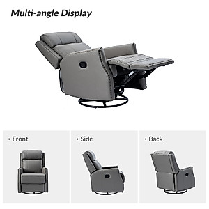 HULALA HOME Genuine Leather Swivel Rocker Recliners Set of 2 with Metal Base, Manual Glider Recliner Chairs with Adjustable Backrest & Footrest, Home Theater Sofa Armchairs for Living Room, Dove